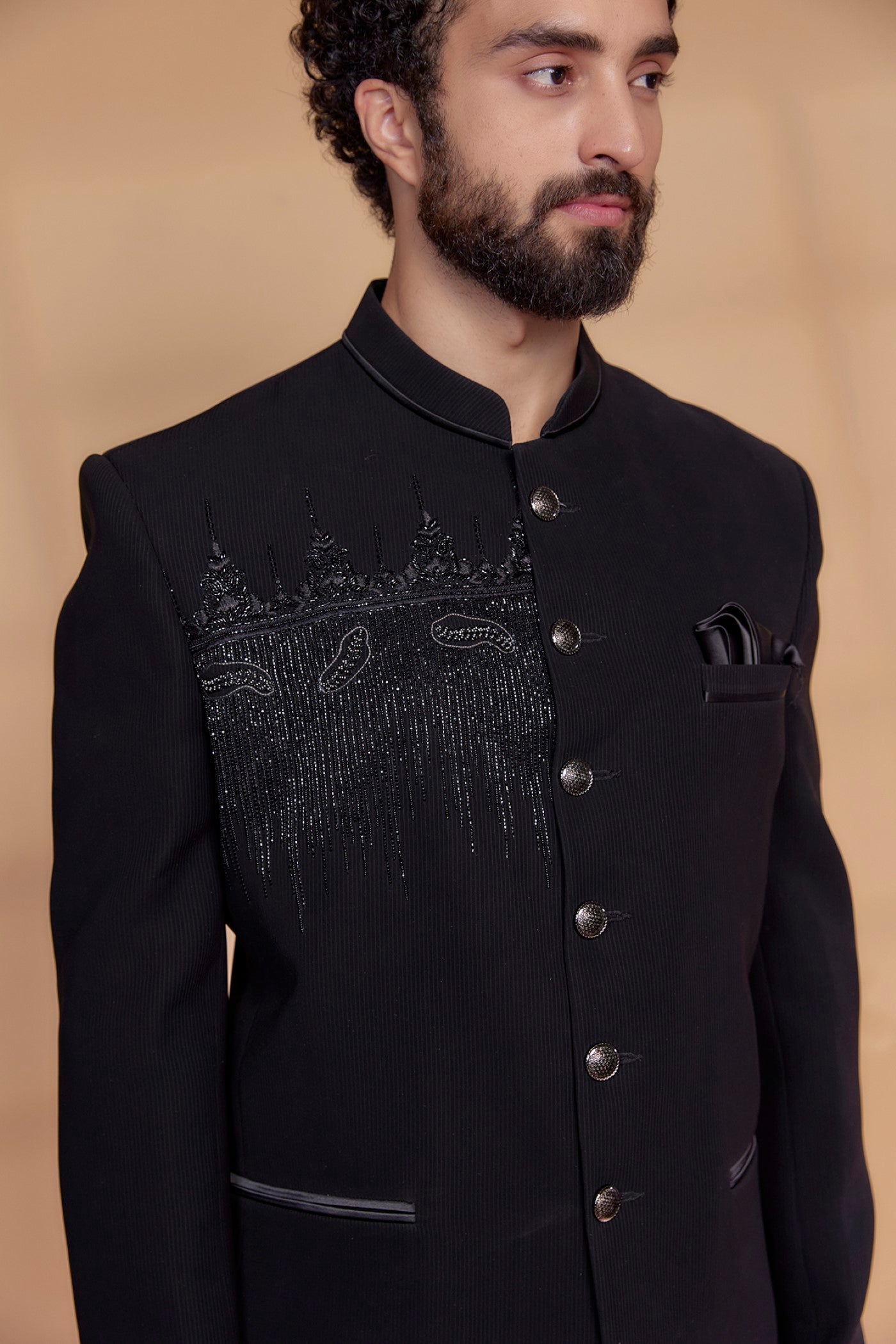 Black Japanese Suiting Fabric Bandhgala Set – Mohi fashion