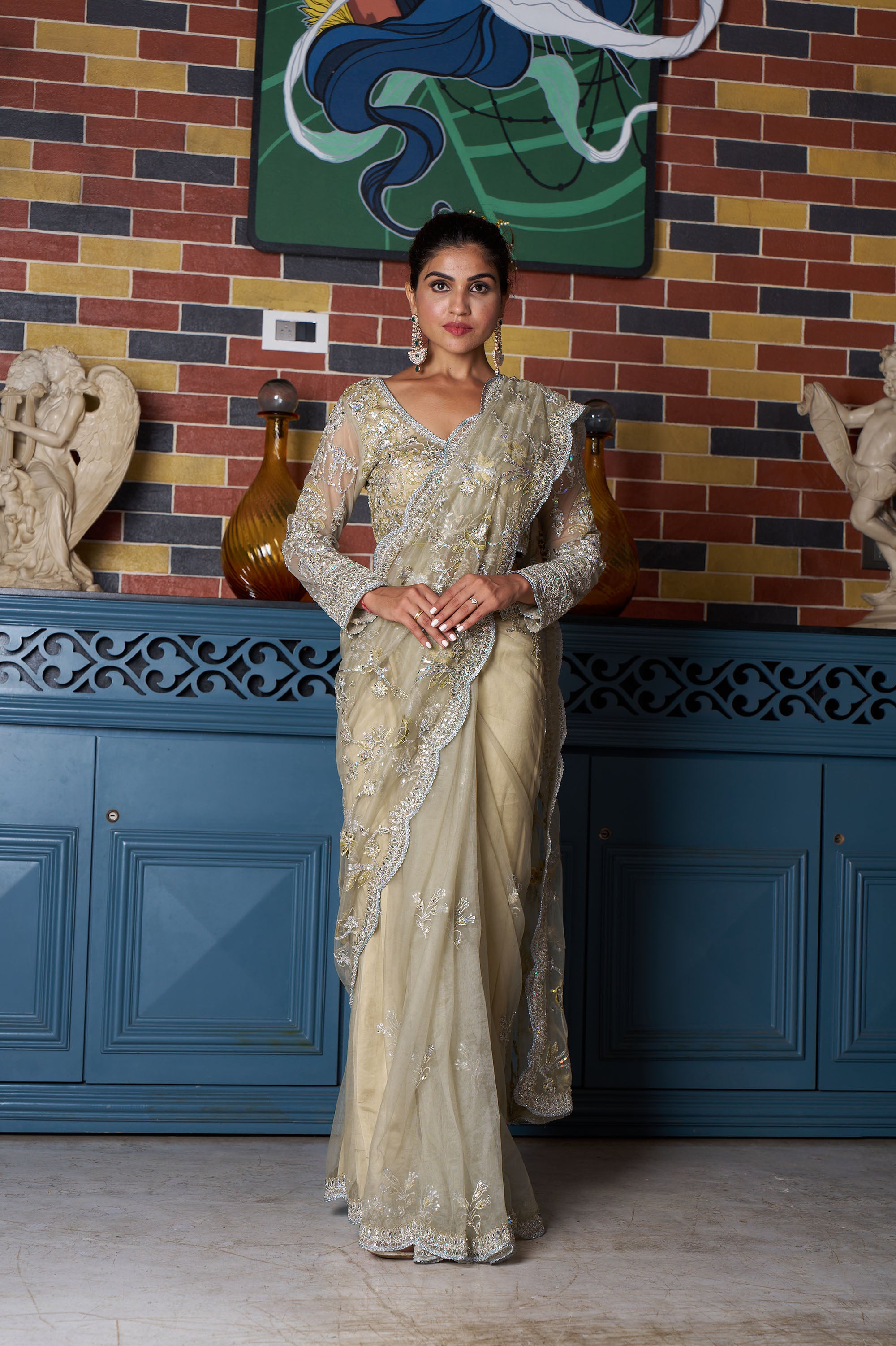 Dusty Mint Eid Saree – Mohi fashion