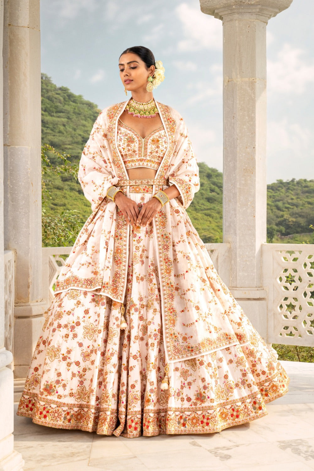 Off-White silk lehenga choli with zardozi, pearl, resham and cut dana ...