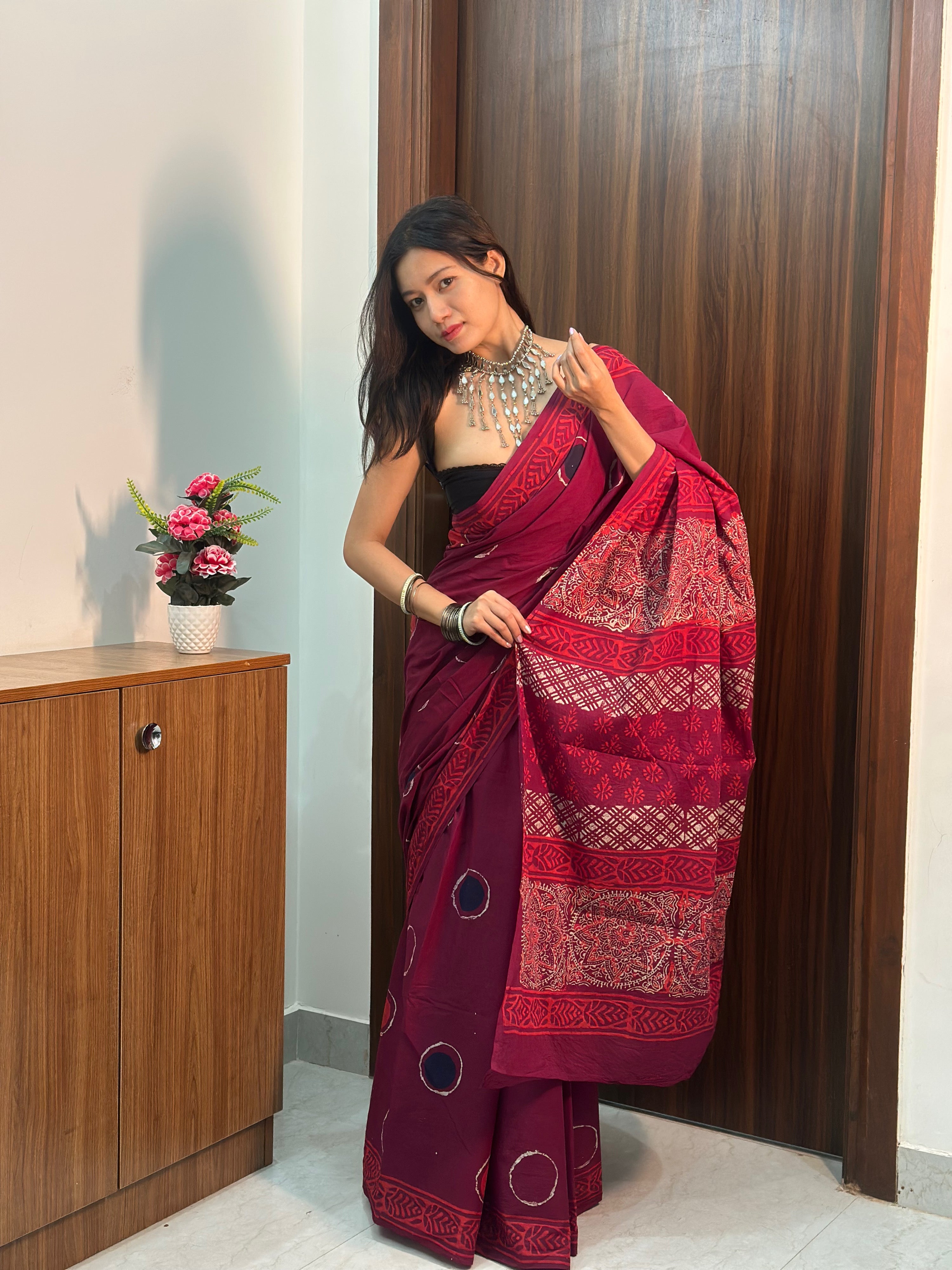 Bubble Pop Maroon & Purple Handblock Printed Cotton Saree-25- CBS - 421 ...