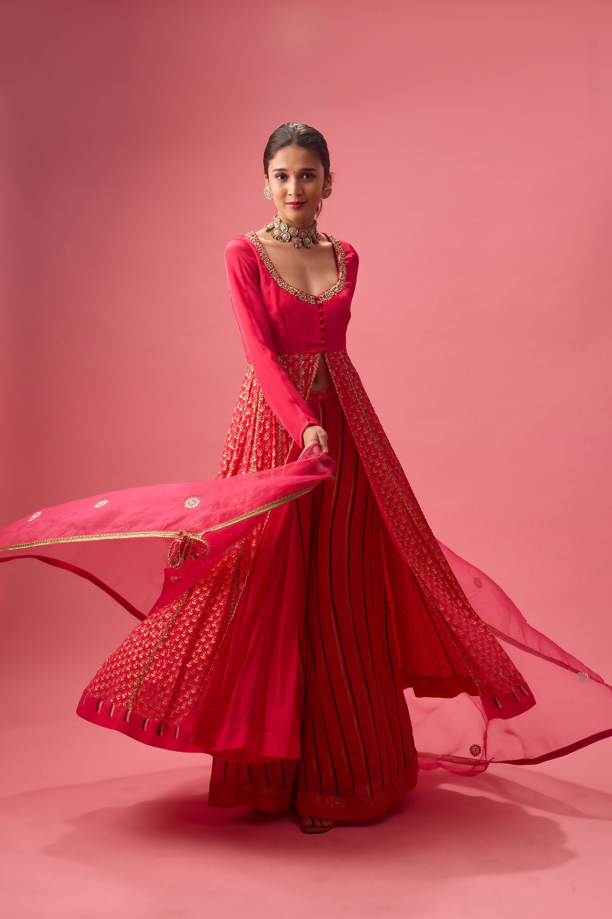 Rani pink kalidar kurta with flared pant and dupatta – Mohi fashion