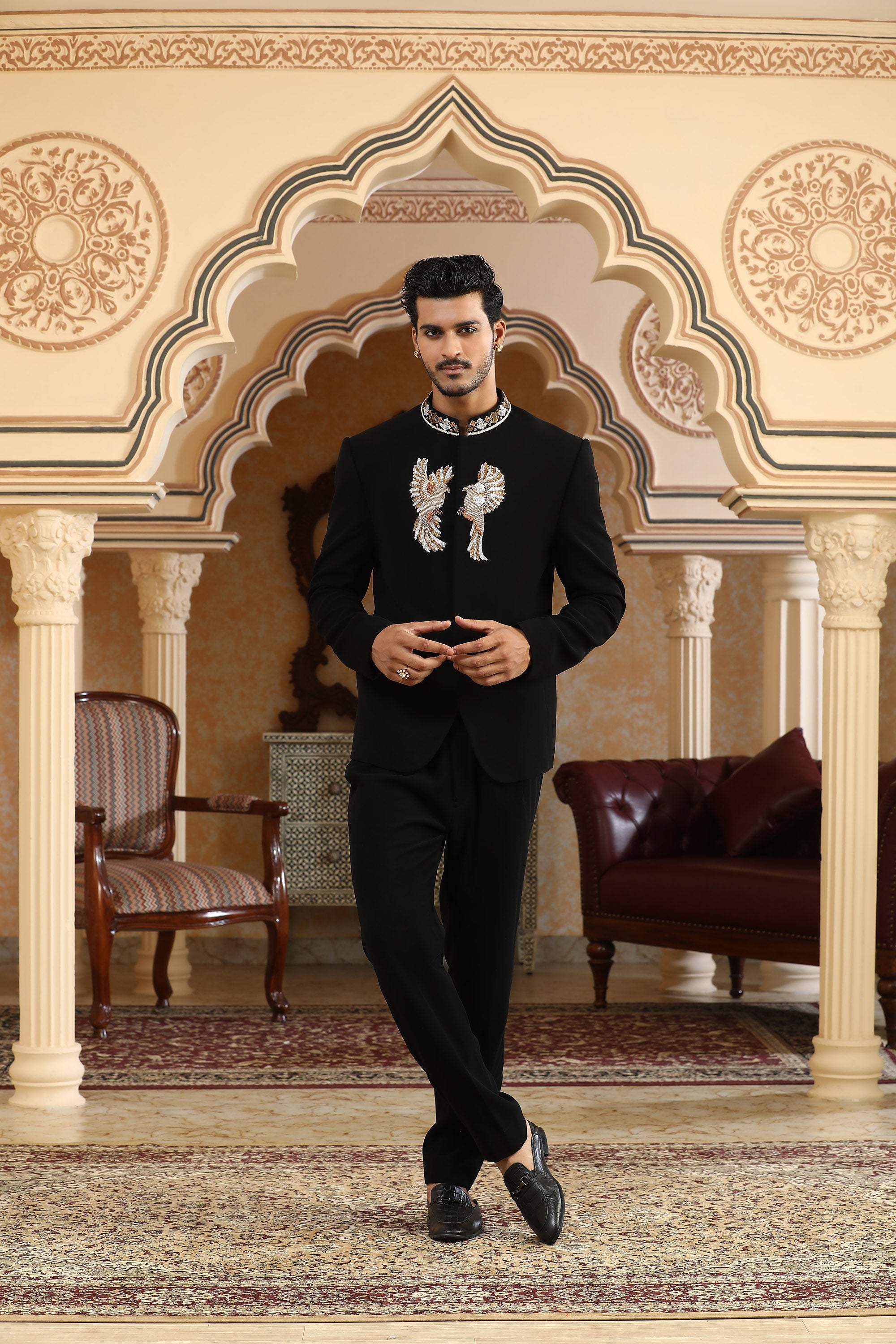 Baadal Paar - Black Italian Viscose Dabka, Zari Embroidered Bandhgala ...