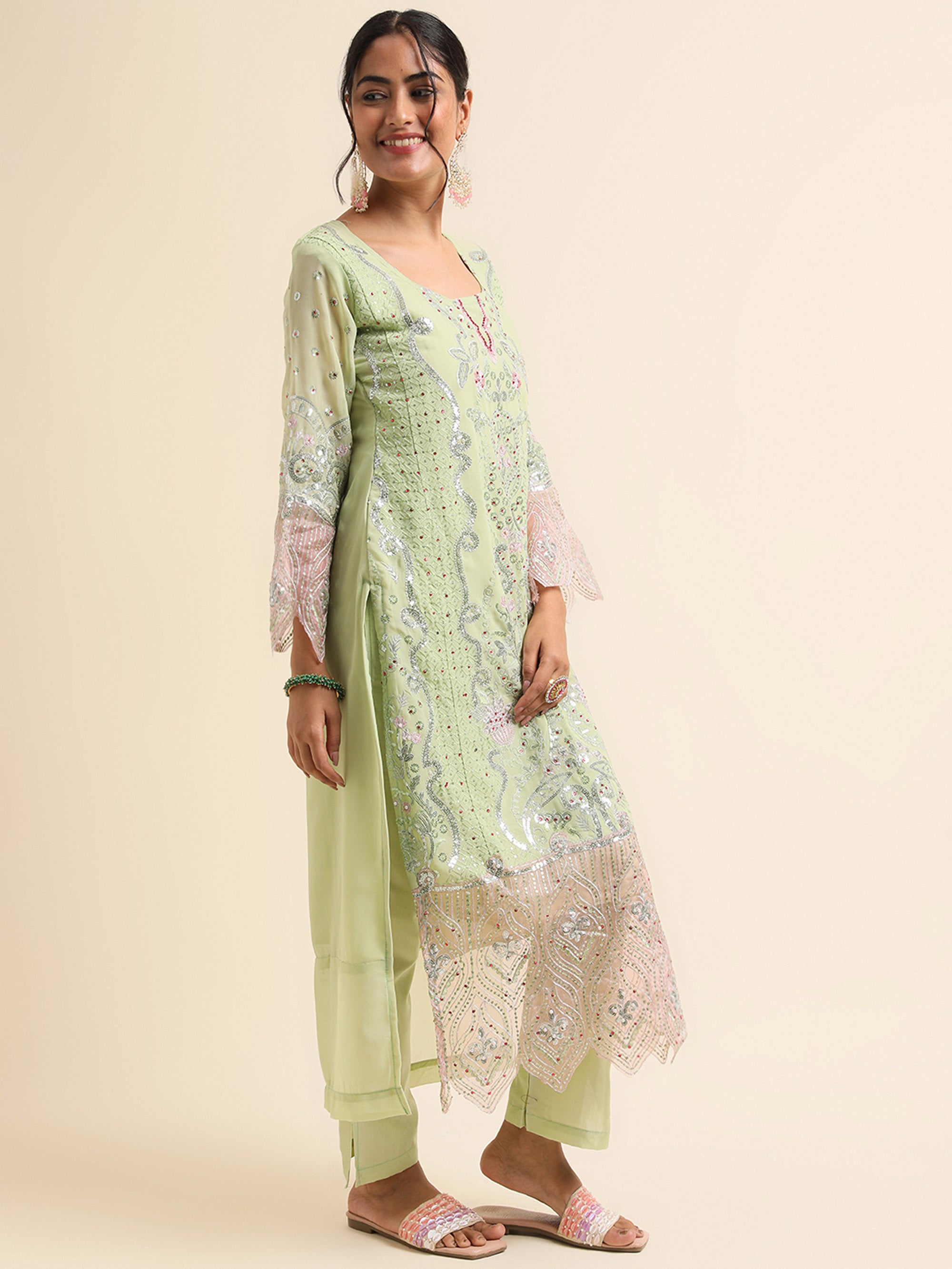 Green zari embroidered Faux Georgette Surya pakistani suit – Mohi fashion