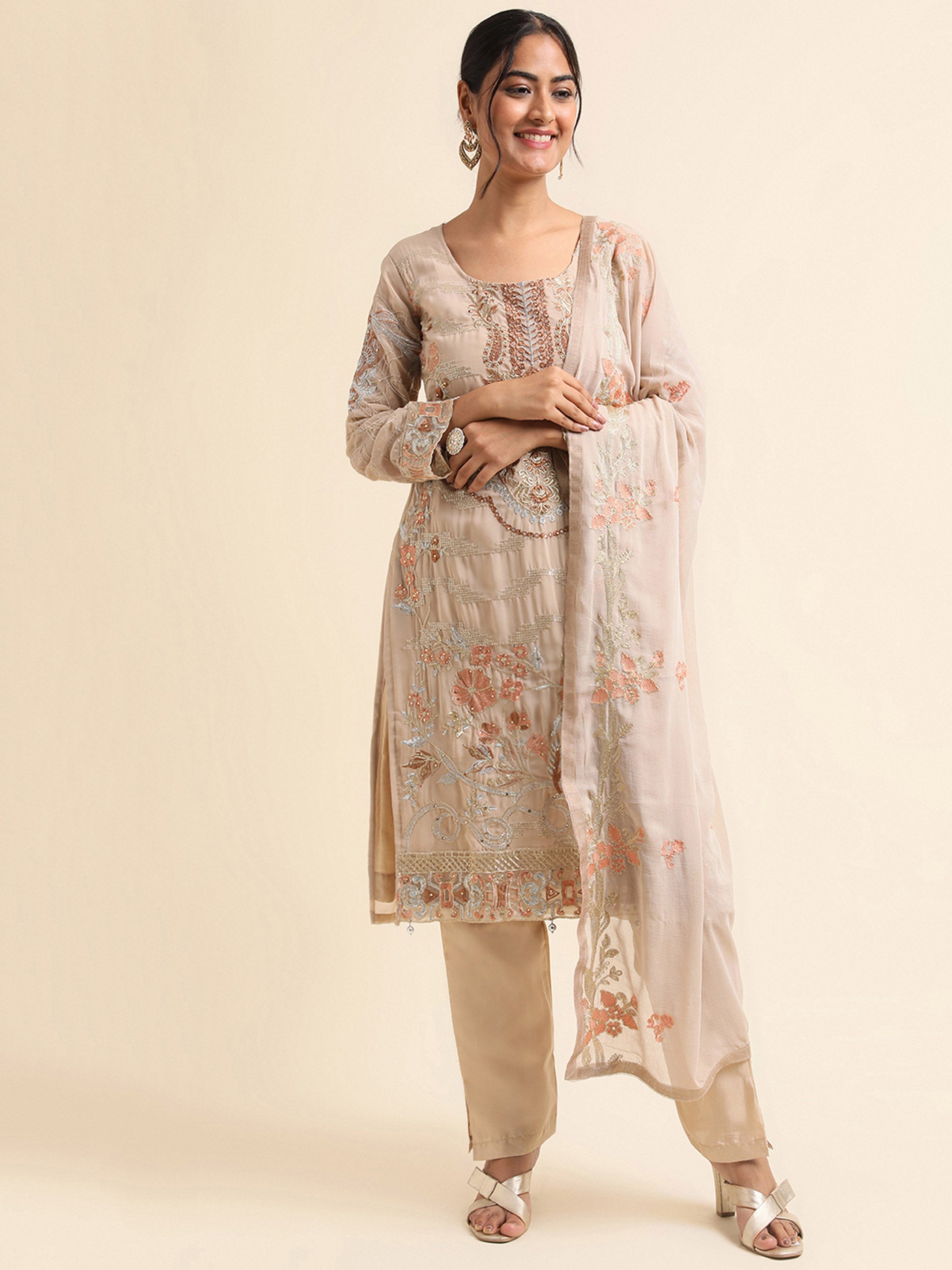 Beige Zari embroidered Faux Georgette Surya pakistani suit – Mohi fashion