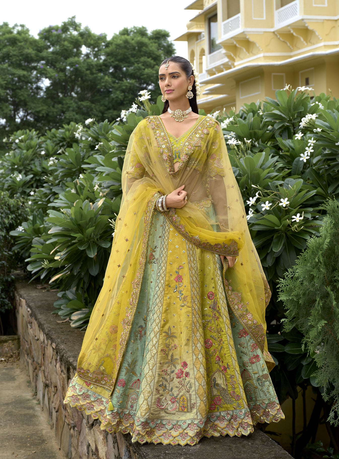 Yellow & Green Silk Heavy Cut Work and Sequins Embroidery Bridal ...