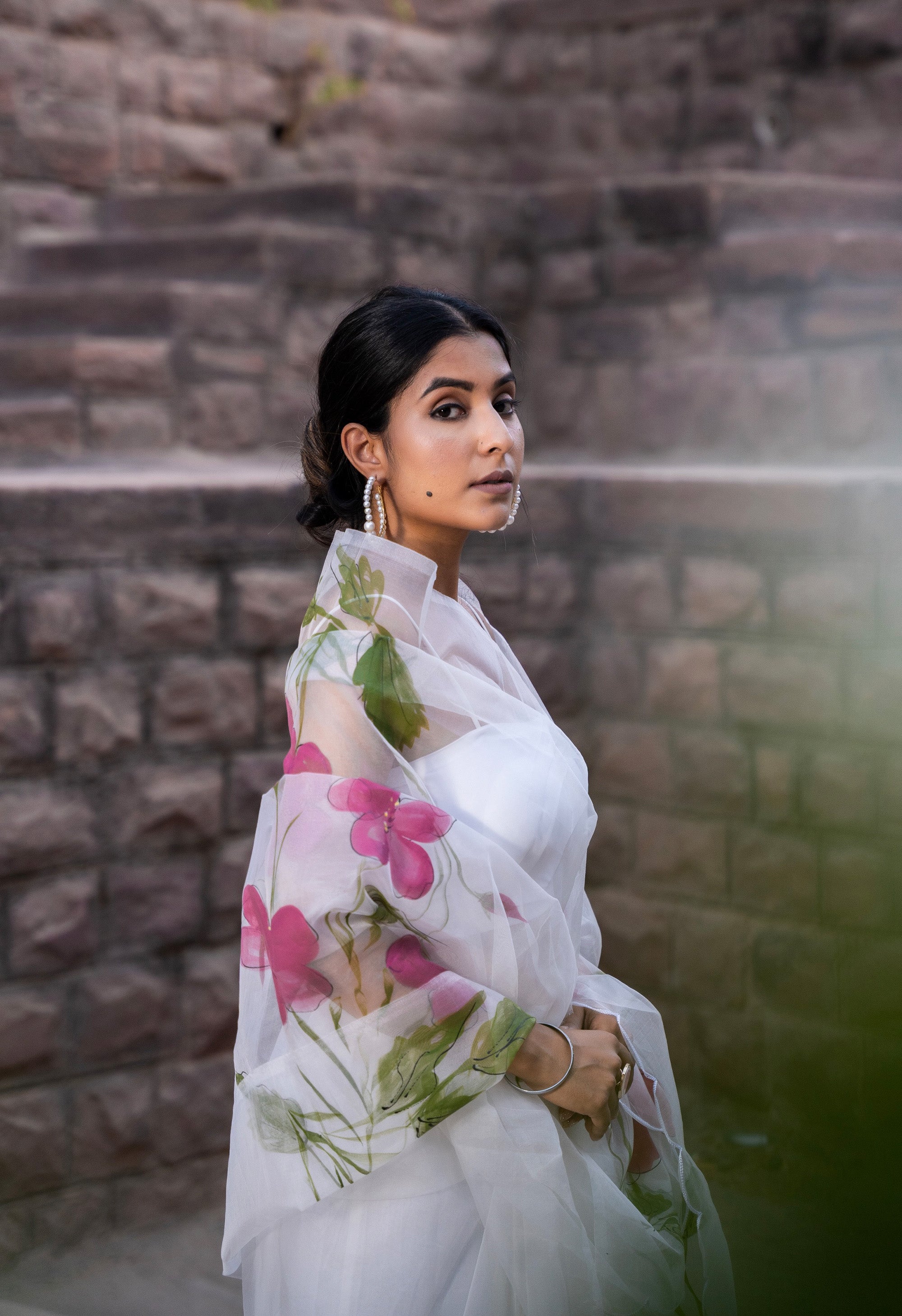 Chandrika Pure Organza Hand Painted White Saree – Mohi fashion