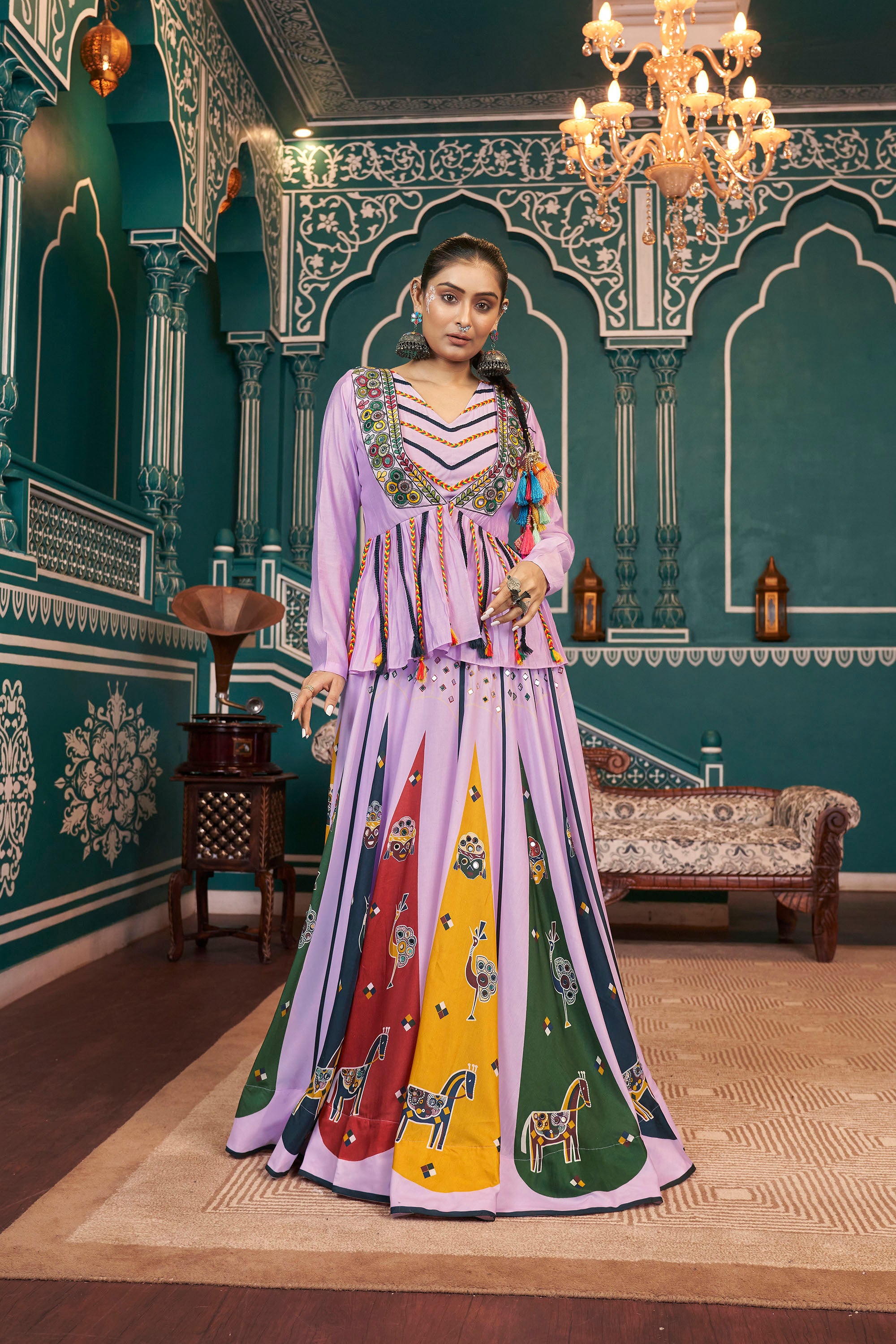 Lavender Poly Maska Silk Mirror Embroidery Navratri Lehenga-Bhvk 2471 ...