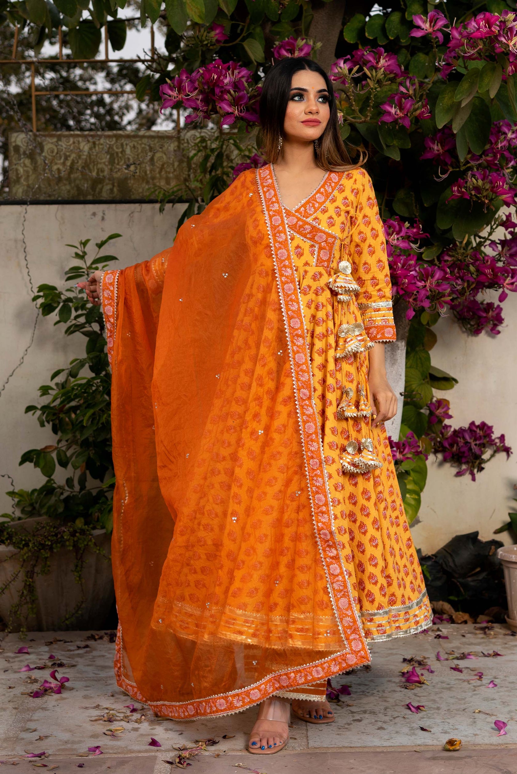 Ganguar Mehar Light Brown Hand Block Anarkali Set – Mohi fashion