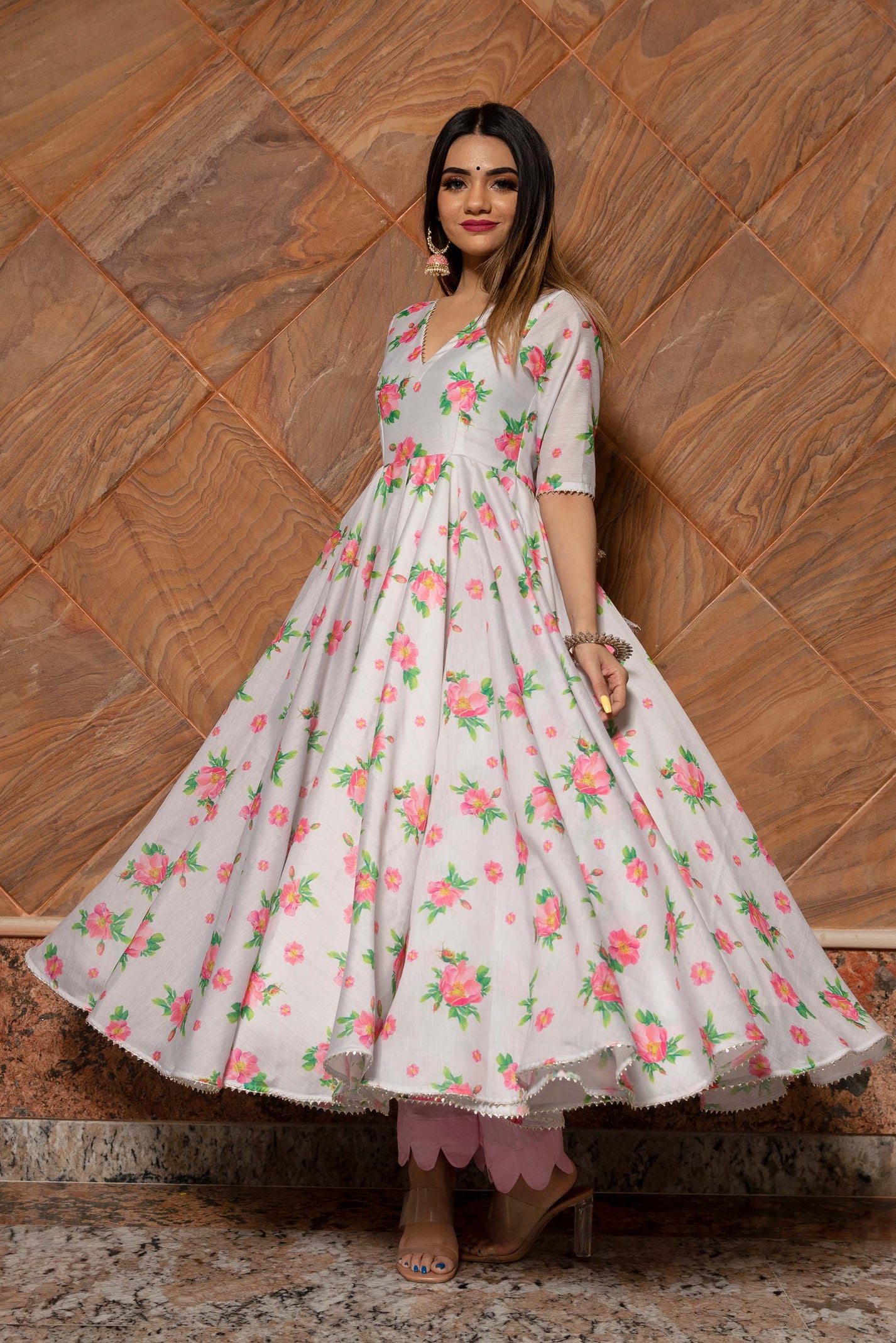 Ganguar Flamingo Chanderi Anarkali Set – Mohi fashion