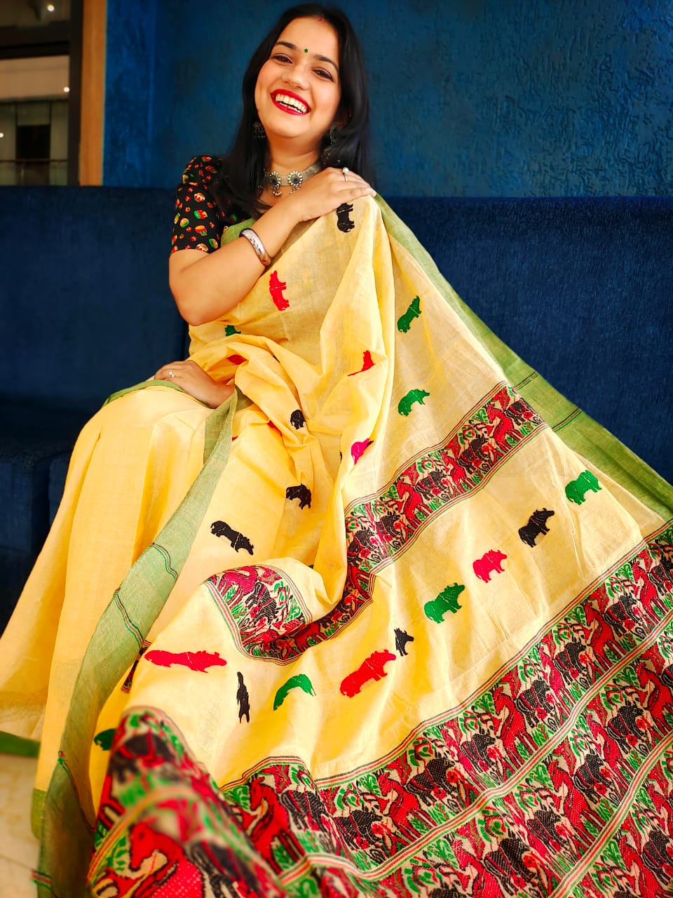 Roaring Elephants Cotton Silk Handloom saree – Mohi fashion