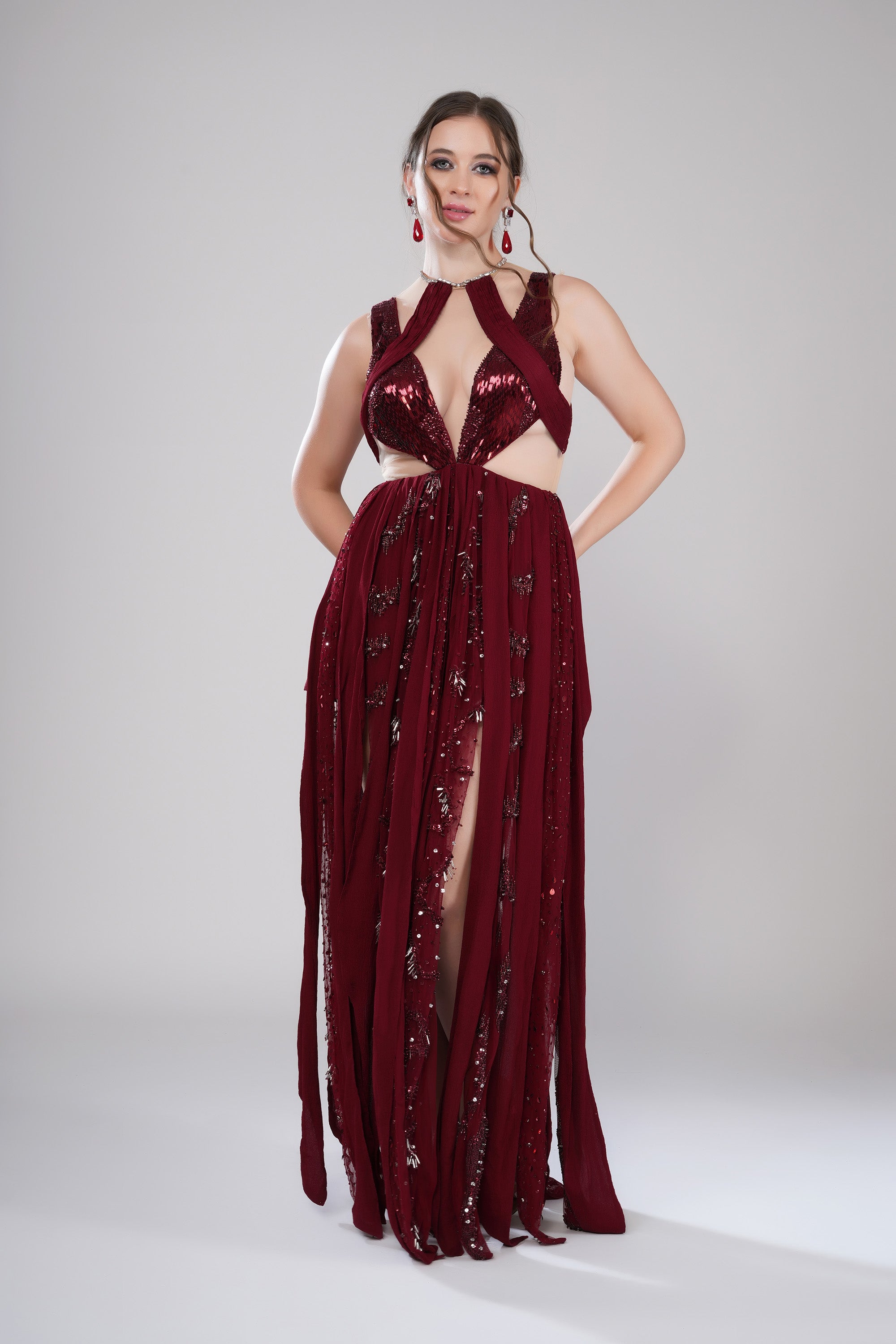 Crimson flames Red Tulle Party Wear Gown – Mohi fashion