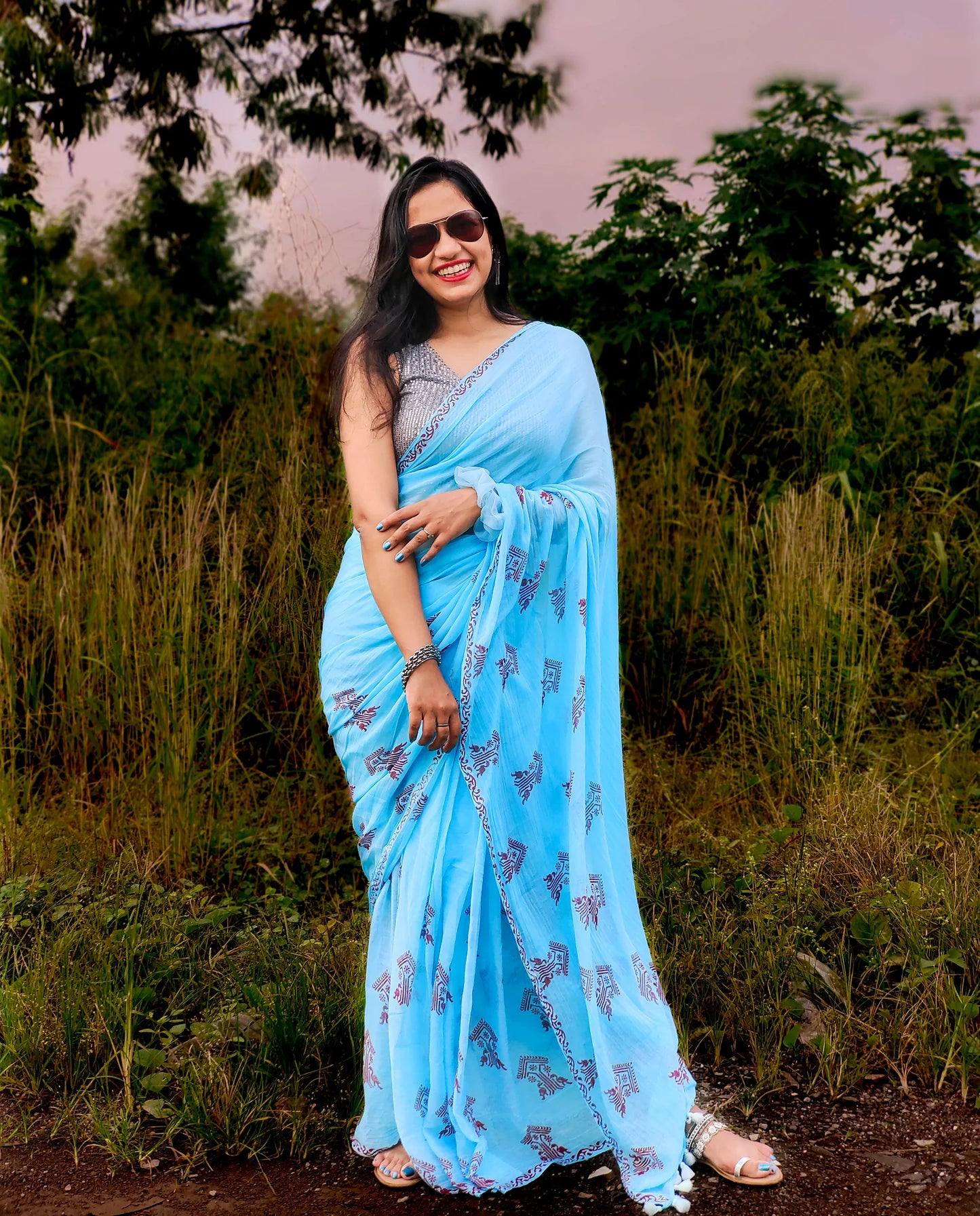 Blue morpho handloom Mul Cotton saree – Mohi fashion