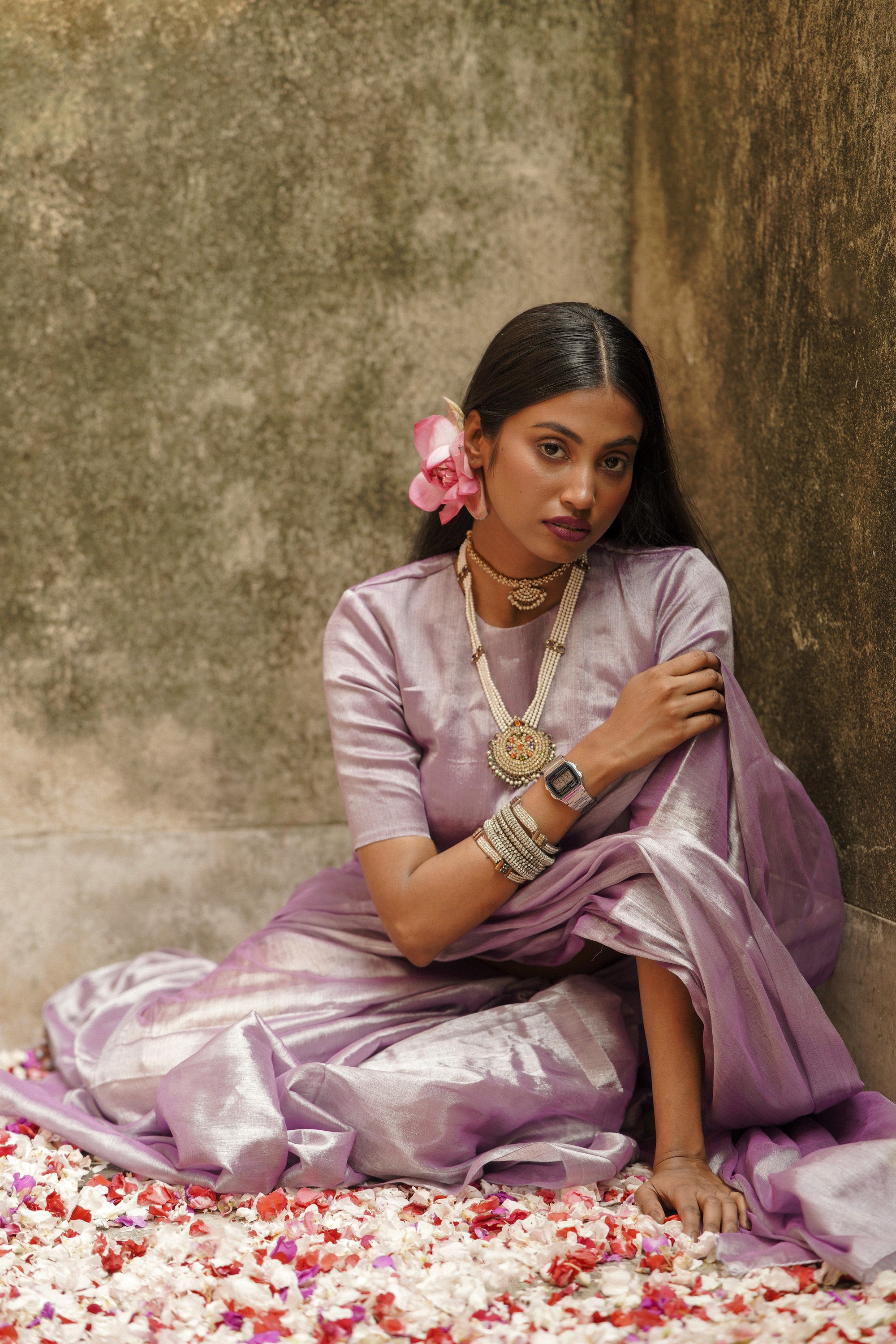 Lilac lilly I Handloom solid tissue saree – Mohi fashion