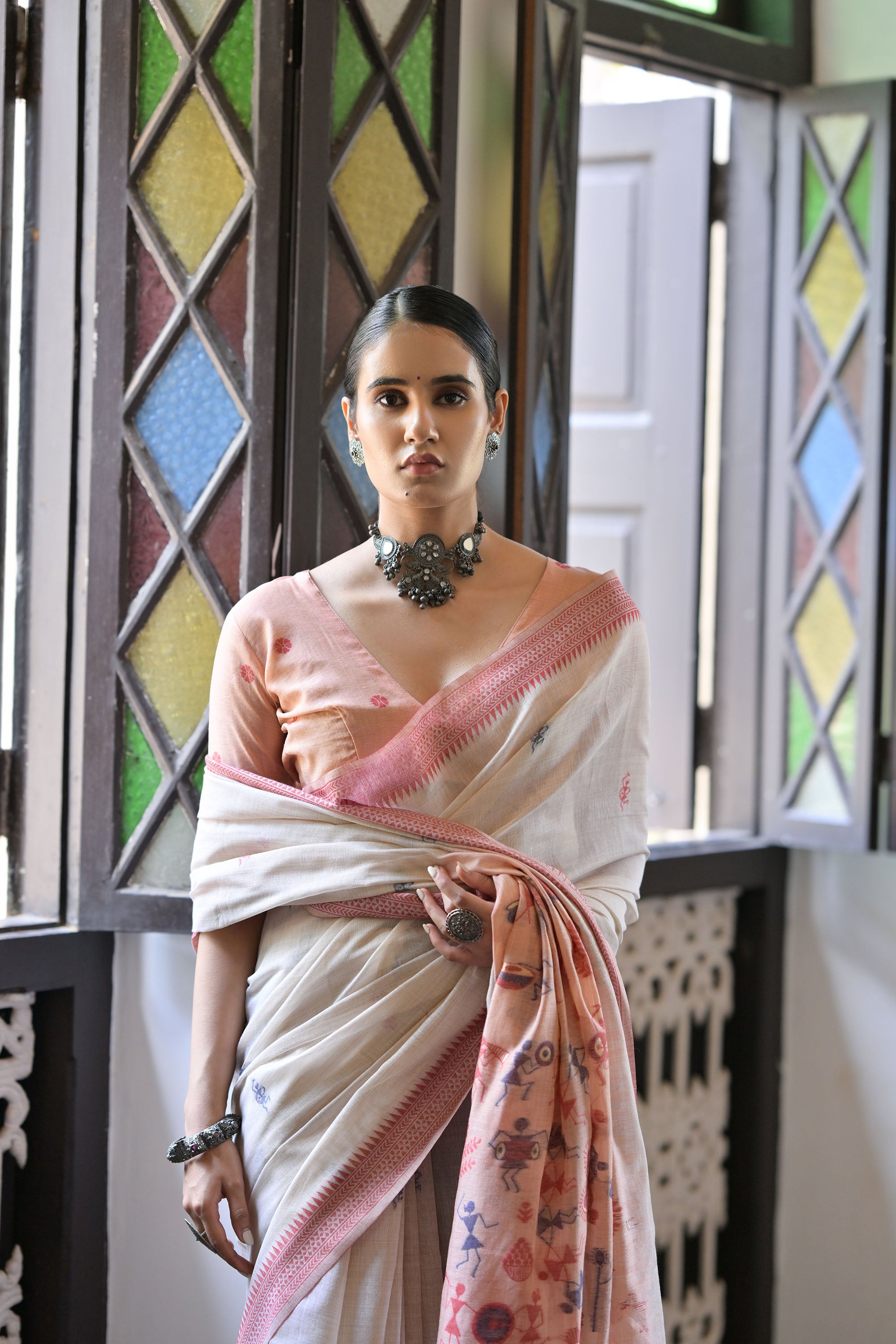 Maroon Muga Cotton Warli woven Saree – Mohi fashion