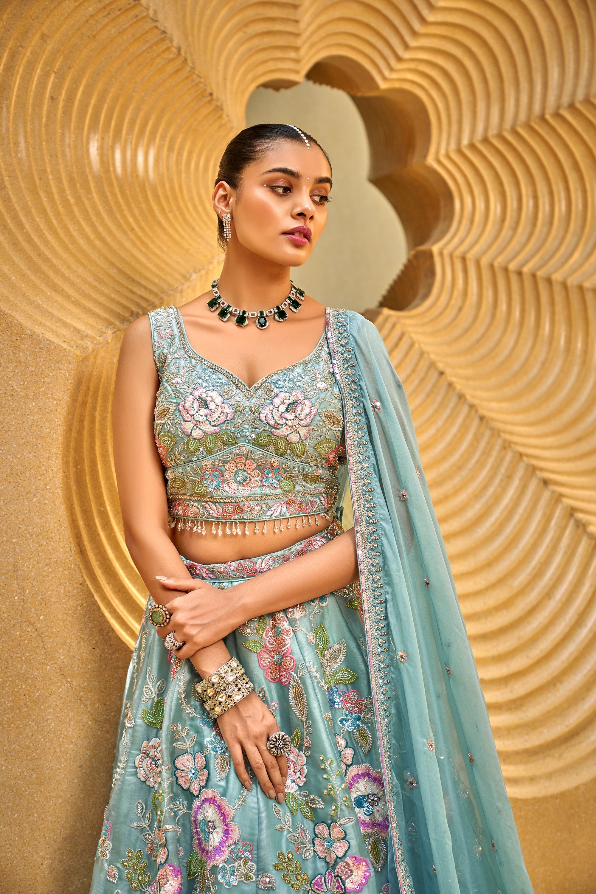 Sea Green Organza Cut-dana & Handwork Designer Lehenga choli & Dupatta ...