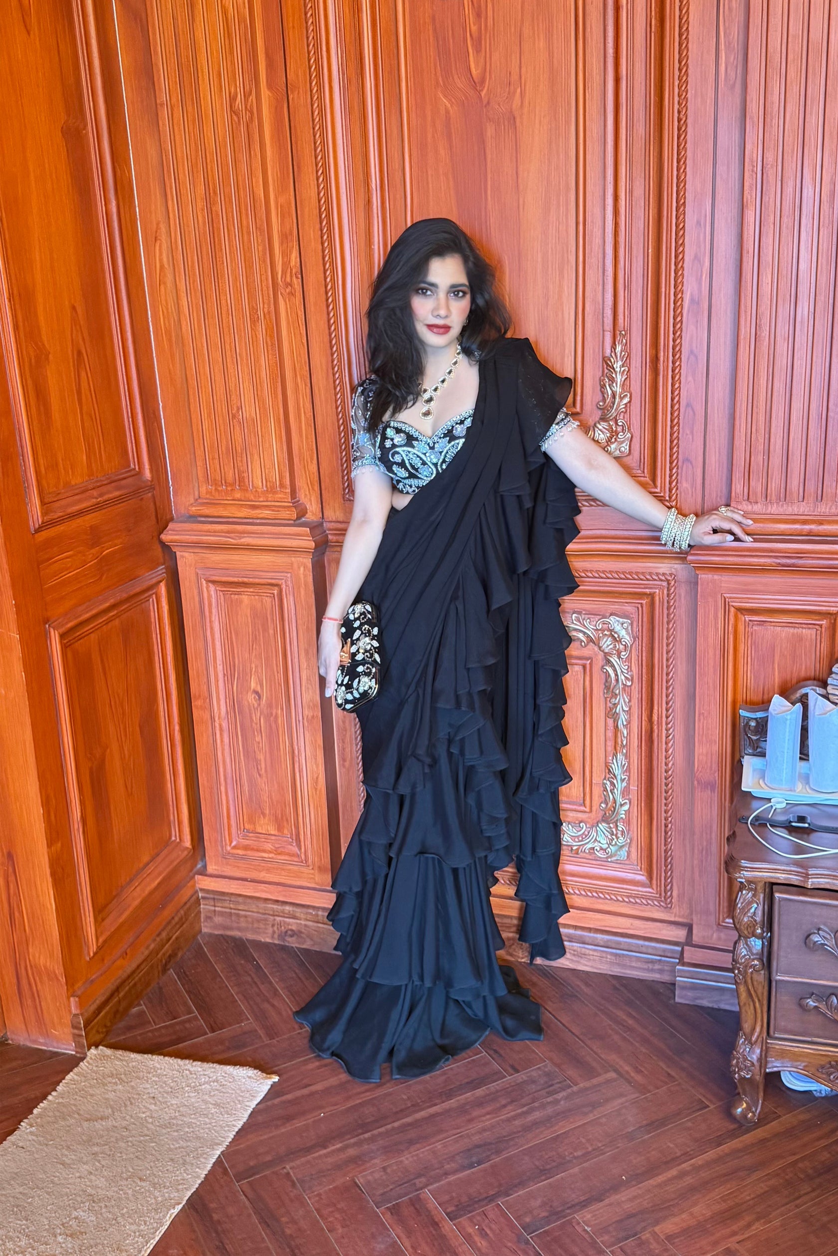 Black Lasha saree set – Mohi fashion