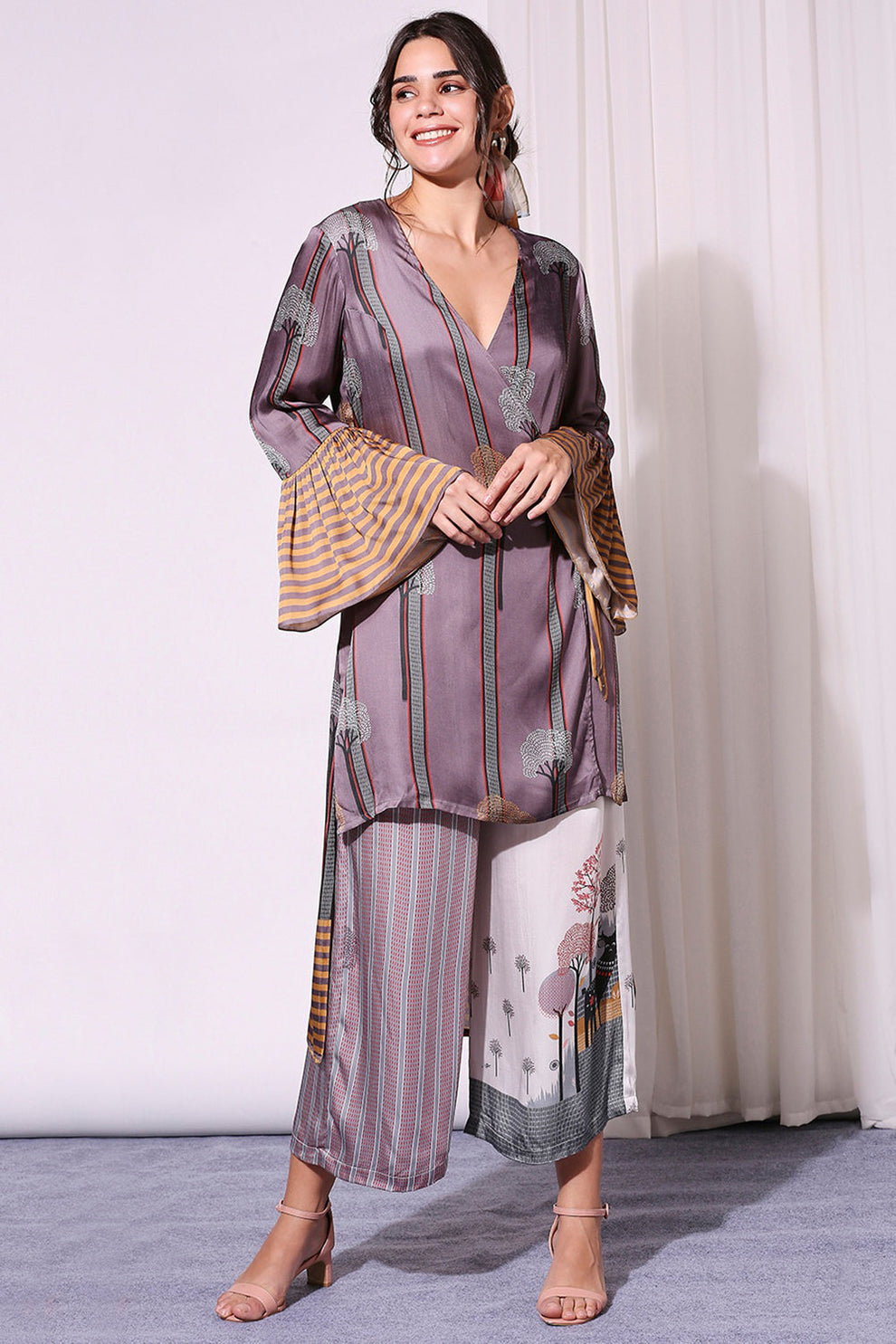 Night Floral Printed Overlap Top And Pants – Mohi fashion