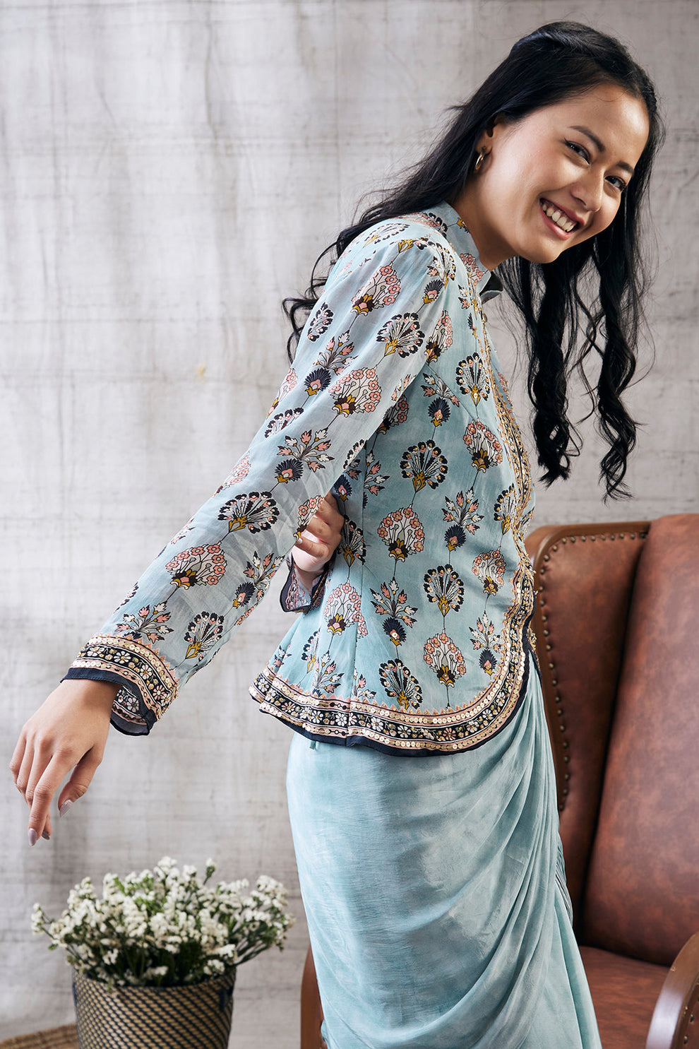 Sarouk Printed Drape Skirt With Embroidered Top – Mohi fashion