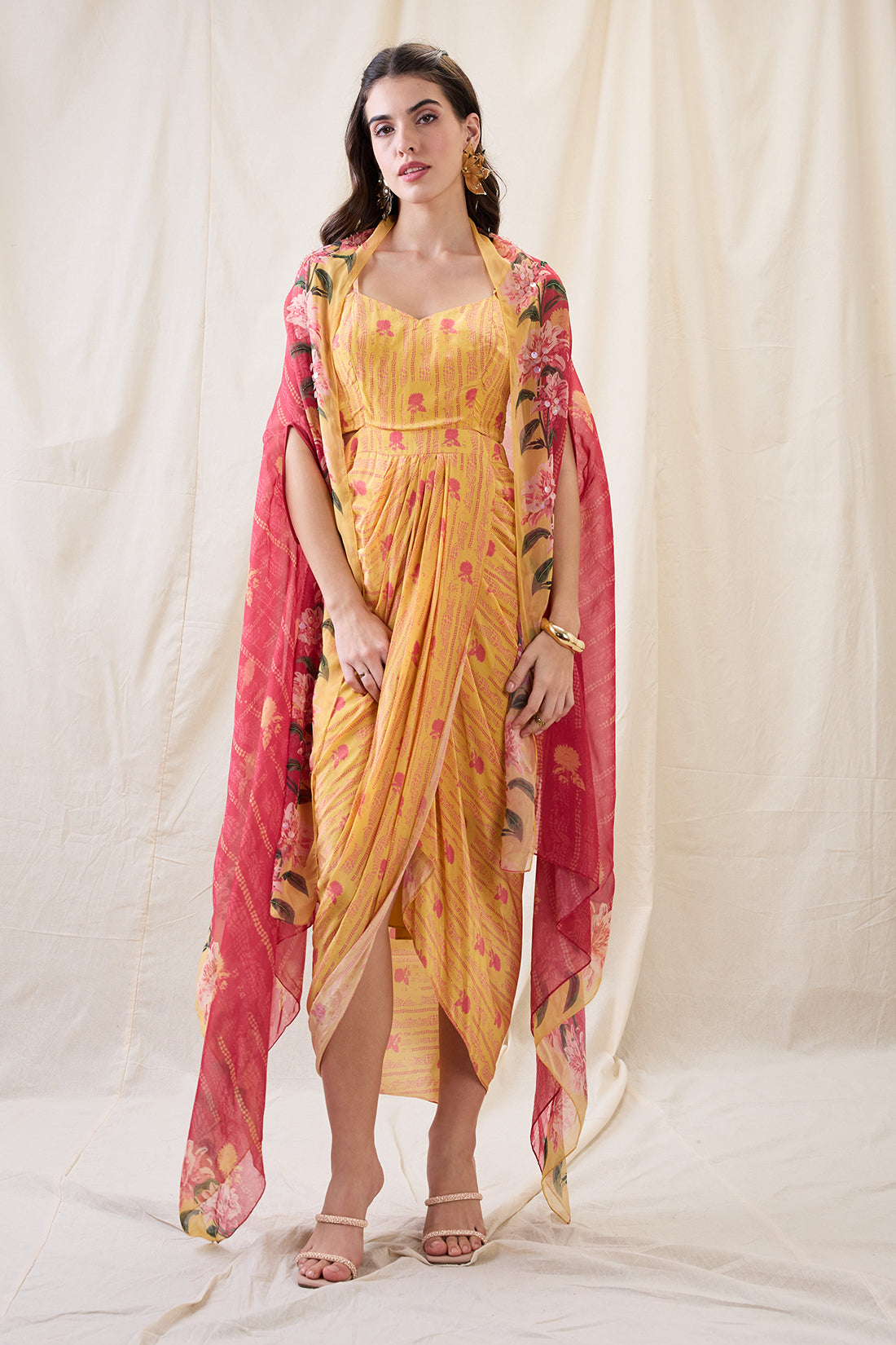 Ravya drape dress with embellished cape – Mohi fashion