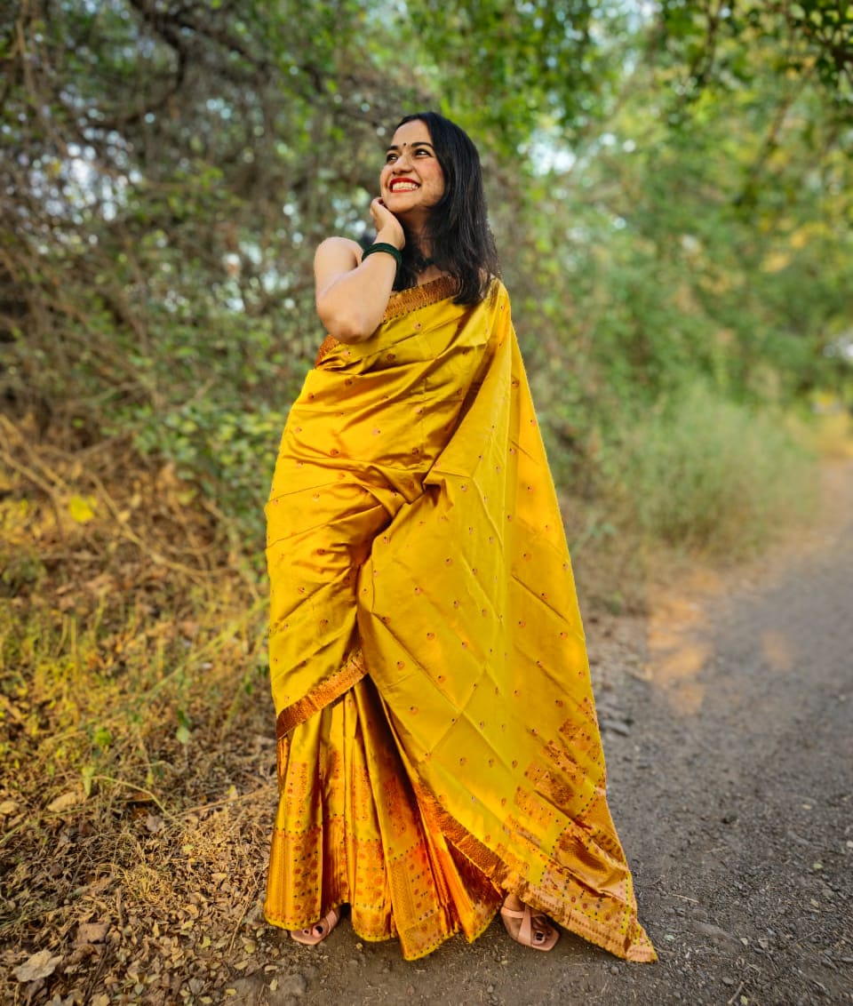 Arunima Yellow Mekhela Chador Saree – Mohi fashion