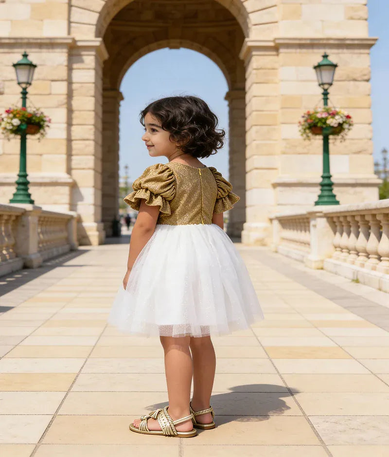 Buy Golden Shimmer and Offwhite Glitter Dress – Mohi fashion