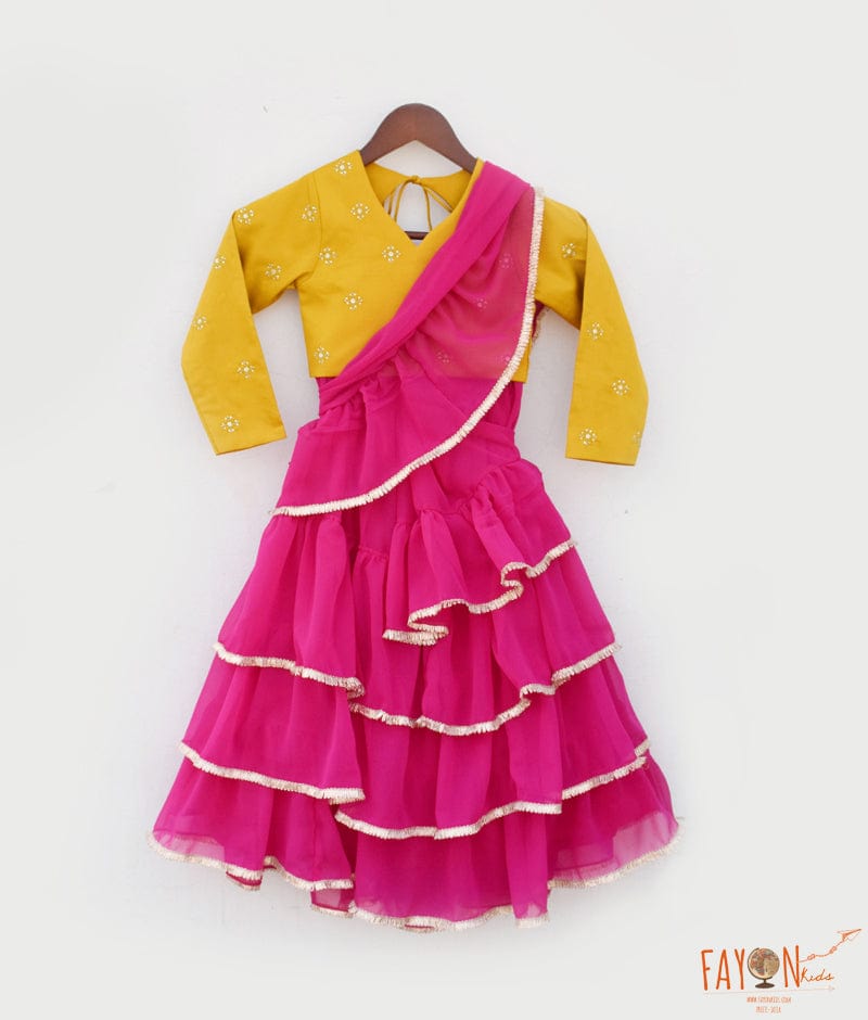 Buy Mustard Embroidered Choli with Lehenga Saree – Mohi fashion